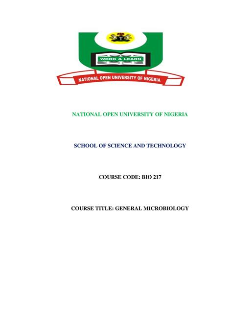 BIO A Detail Microbiology Note NATIONAL OPEN UNIVERSITY OF NIGERIA SCHOOL OF SCIENCE AND