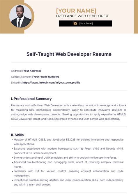 Free Self Taught Web Developer Resume Template To Edit Online