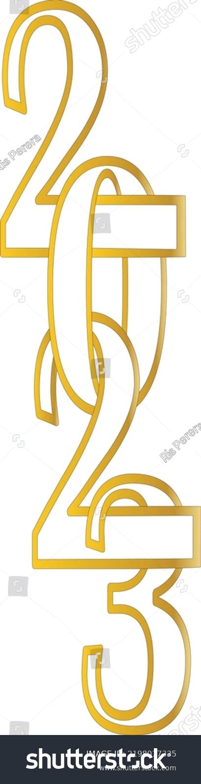 2023 Vertically Interconnected Number Golden Gradient Stock Vector