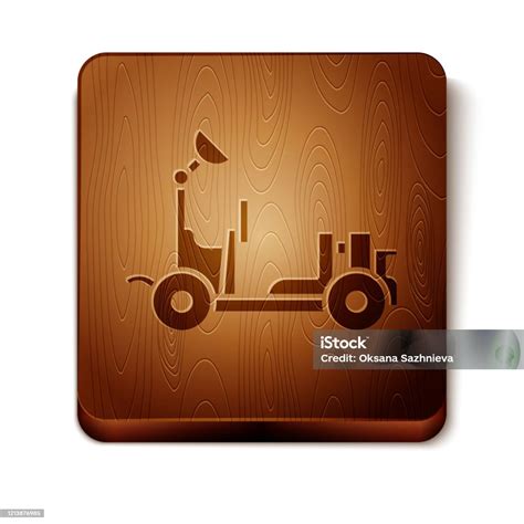 갈색 화성 로버 아이콘 흰색 배경에 격리 우주 로버 문워커 사인 행성 표면을 연구하기위한 장치 나무 사각형 버튼입니다 벡터 일러스트레이션 과학에 대한 스톡 벡터 아트 및