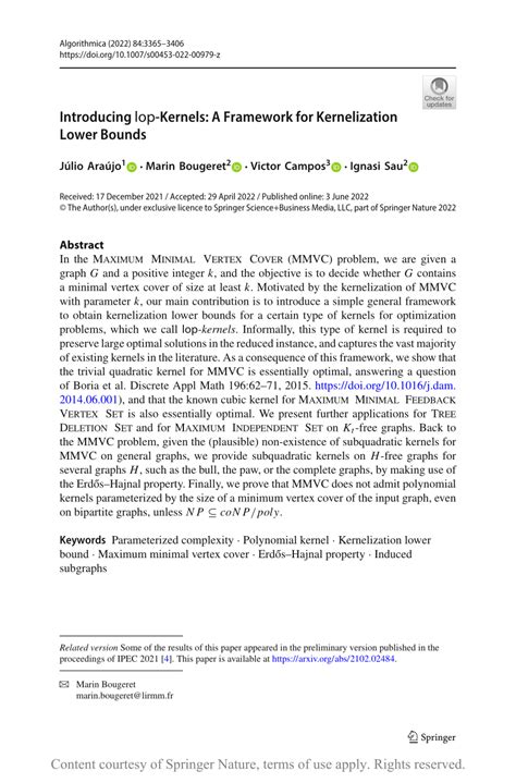 Introducing Lop Kernels A Framework For Kernelization Lower Bounds Request PDF
