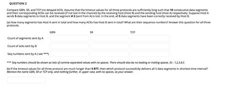 solved question 2 compare gbn sr and tcp no delayed ack