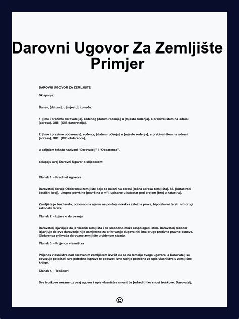 Darovni Ugovor Za Zemljište Primjer