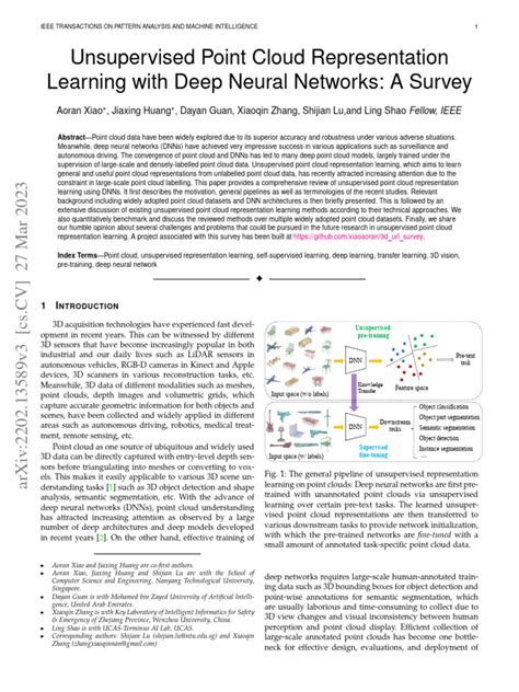 Tpami 2023 Unsupervised Point Cloud Representation Learning With Deep Neural Networks A Survey