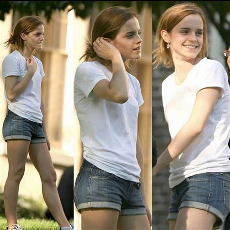Emma Watsons Effortlessly Casual Look In Denim Shorts And A White Tee