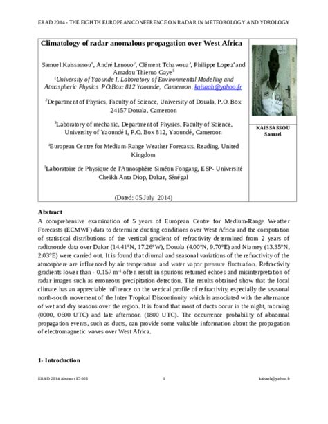 Pdf Climatology Of Radar Anomalous Propagation Over West Africa