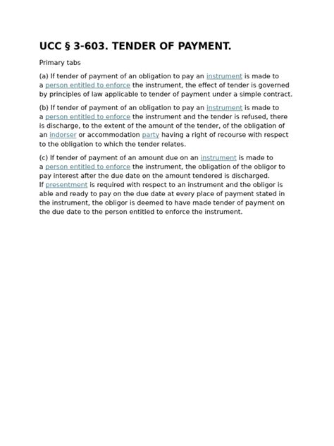Ucc 3 603 Tender Of Payment Explained Pdf