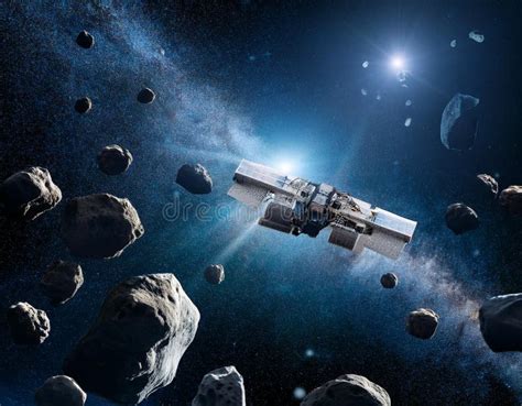 Spacecraft Maneuvering Through A Dense Asteroid Field Stock Illustration Illustration Of