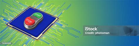 기술 및 과학 개념입니다 큰 복사 공간 Cpu와 컴퓨터 회로 배경으로 3d 시작 중지 전원 버튼 이미지 0명에 대한 스톡 사진 및 기타 이미지 Istock