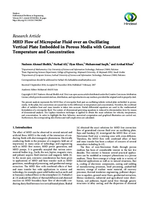 Pdf Mhd Flow Of Micropolar Fluid Over An Oscillating Vertical Plate Embedded In Porous Media
