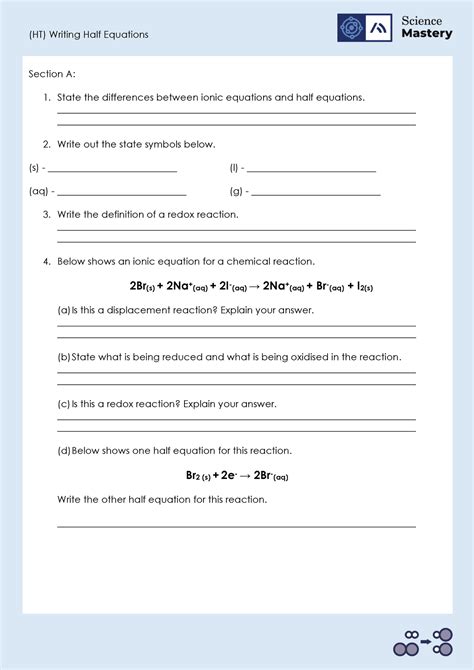 C4 2 5 Ht Writing Half Equations Worksheet Ht Writing Half Equations Section A 1 State