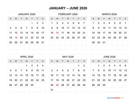 Six Months 2026 Calendar Calendar Quickly