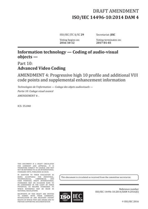 ISO IEC 14496 10 2014 DAmd 4 Progressive High 10 Profile And Additional VUI Code Points And