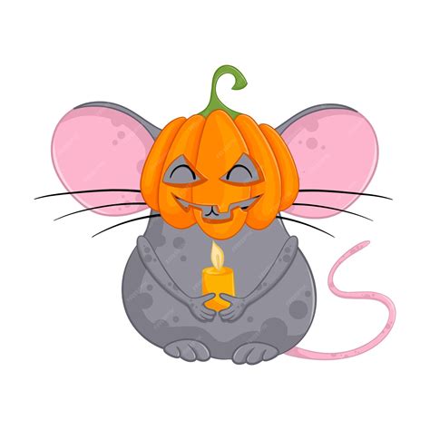 Premium Vector Cartoon Halloween Pumpkin Mouse Funny Illustration