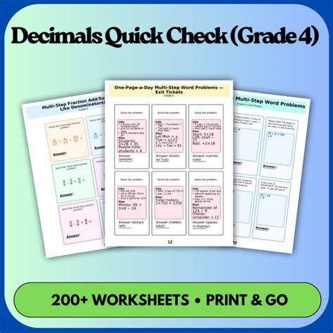 4th Grade Math Quick Checks And Exit Tickets Bundle — Printable Worksheets