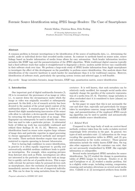 Pdf Forensic Source Identification Using Jpeg Image Headers The Case Of Smartphones
