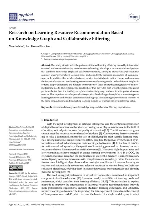 Pdf Research On Learning Resource Recommendation Based On Knowledge