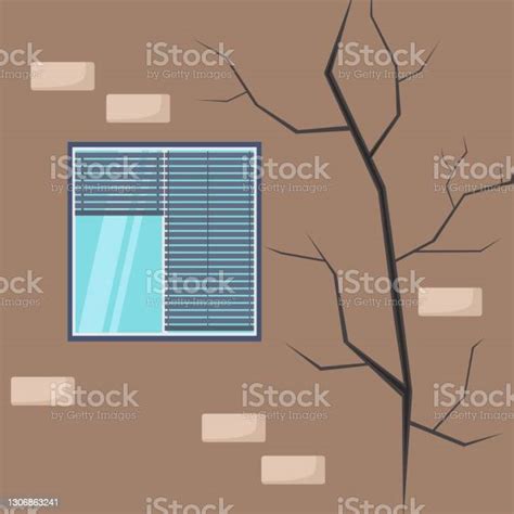 집의 벽에 균열 창 근처에 손상된 석고 결함 개념 건물의 파괴 수리 또는 건설 작업 나쁜 집의 오래된 상태 벡터 그림입니다 0명에 대한 스톡 벡터 아트 및 기타 이미지
