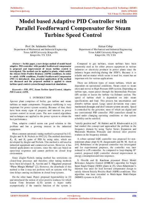 Pdf Model Based Adaptive Pid Controller With Parallel Feedforward Compensator For Steam