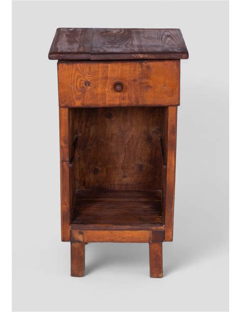 Comodino Vintage In Legno Massello Stile Rustico Con Cassetto