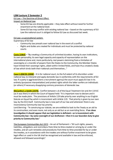 Lsm Lecture 2 Semester 2 Lsm Lecture 2 Semester 2 Eu Law The Doctrine Of Direct Efect Impact