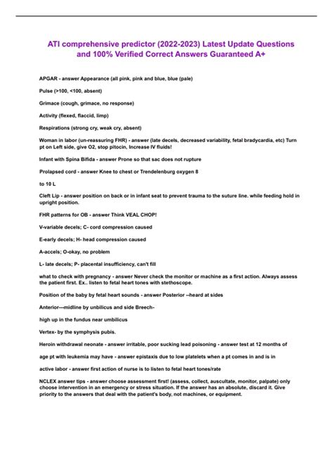 Ati Comprehensive Predictor Latest Update Questions And 100 Verified Correct Answers