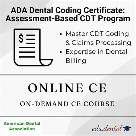 Ada Dental Coding Certificate Assessment Based Cdt Program Dental Ce