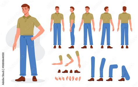 Casual Man Character Constructor For Animation Front Side And Back