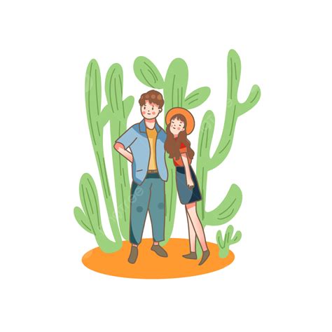 손 일러스트 으로 그린 만화 문예 커 플 선인장 손으로 그린 수채화 만화 Png 일러스트 및 Psd 이미지 무료 다운로드 Pngtree