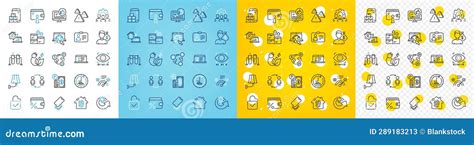 Vector Icons Set Of Work Home Id Card And Mobile Inventory Line Icons For Web App Vector
