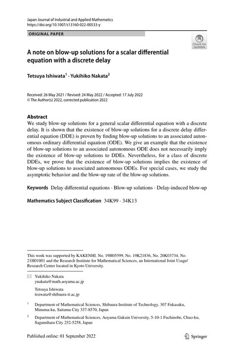 Pdf A Note On Blow Up Solutions For A Scalar Differential Equation
