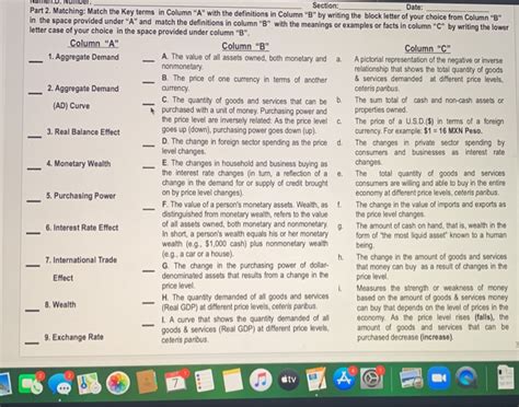 Solved C Section Part Matching Match The Key Terms In Chegg Com
