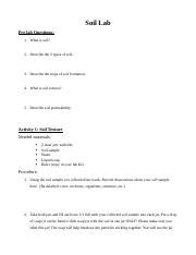 SCI 151 Soil Lab Online With Kit Docx Soil Lab Pre Lab Questions 1 What Is Soil 2