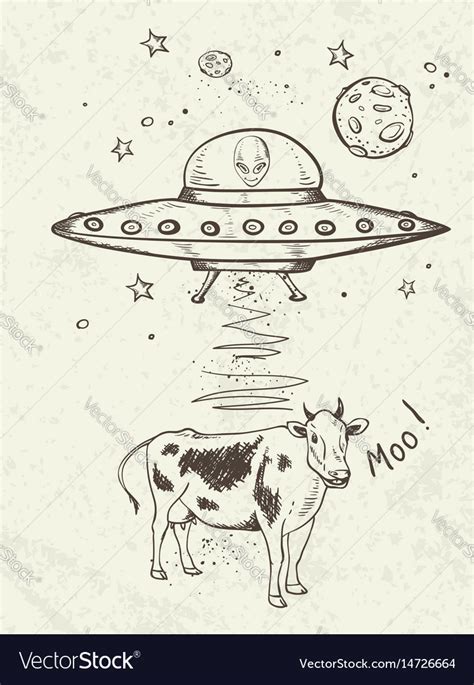 Ufo Abducts A Cow Royalty Free Vector Image Vectorstock