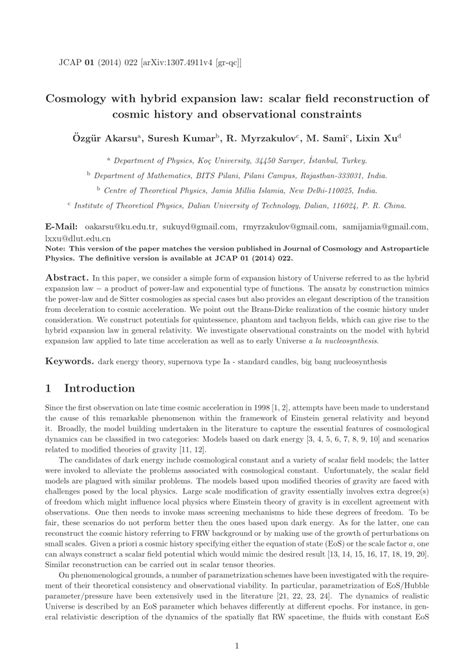 Pdf Cosmology With Hybrid Expansion Law Scalar Field Reconstruction