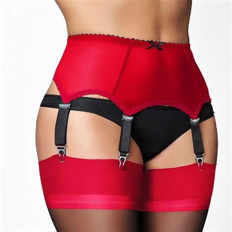 Womens Sexy Lace Garter Belt With 6 Straps Metal Clip Suspender For