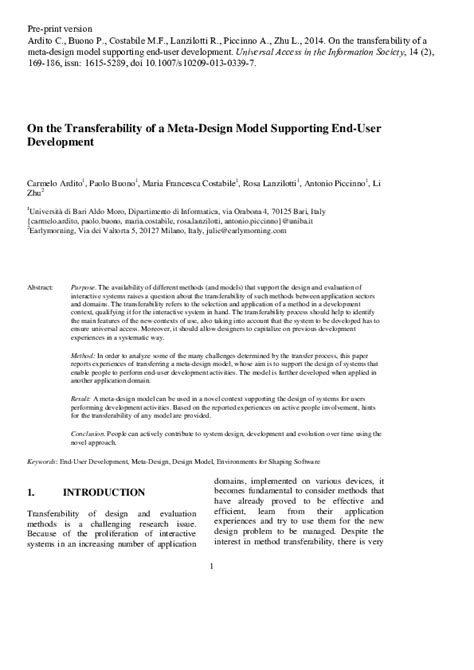 Pdf On The Transferability Of A Meta Design Model Supporting End User Development