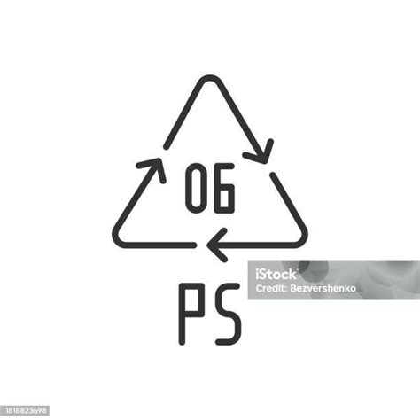 Ps 06 재활용 코드 기호 플라스틱 재활용 벡터 폴리스티렌 표시 라인 디자인 편집 가능한 획 0명에 대한 스톡 벡터 아트 및