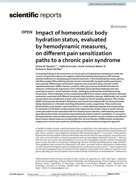 Pdf Impact Of Homeostatic Body Hydration Status Evaluated By