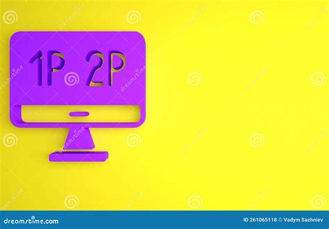 Purple Computer Monitor Screen Icon Isolated On Yellow Background Electronic Device Front View