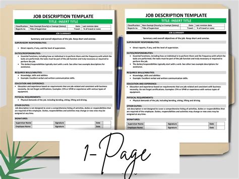 Job Description Template Editable MS Word Template Job Etsy
