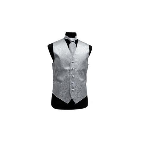 New Mens Tuxedo Vest Waistcoat And Necktie Silver Paisley Slim Fit