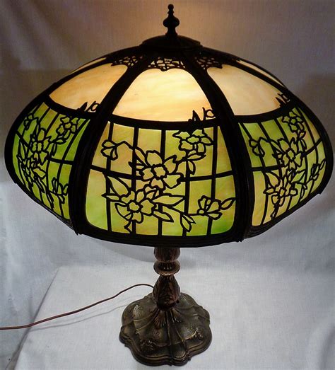 Lot Antique Circa 1920 Empire Slag Glass Lamp W Floral Design