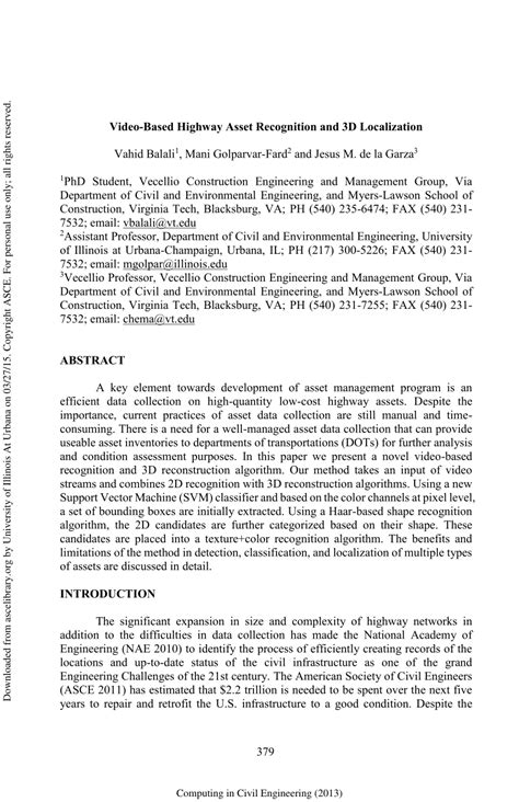Pdf Video Based Highway Asset Recognition And 3d Localization