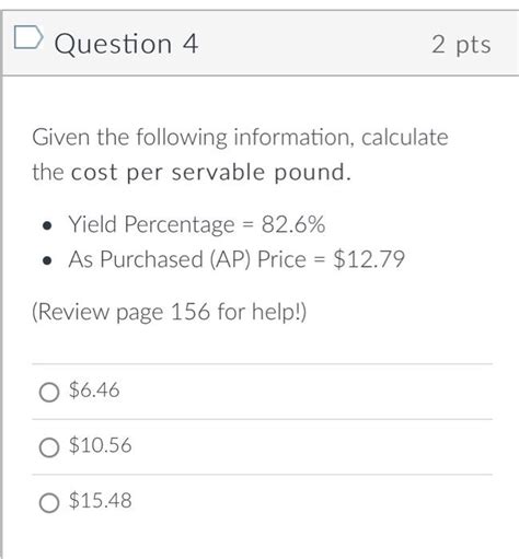 solved question 4 given the following information calculate