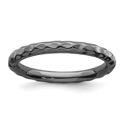 Sterling Silver Stackable Expressions Black Plated Hammered Ring