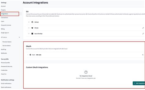 Account Integrations In Dbt Dbt Developer Hub