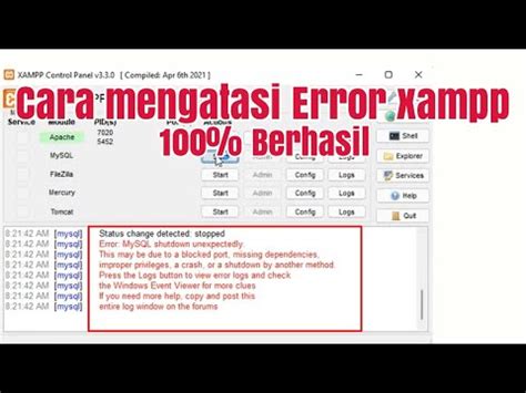 Mengatasi MYSQL Error Pada XAMPP Mengatasi Error Pada XAMPP MySQL Shutdown Unexpectedly