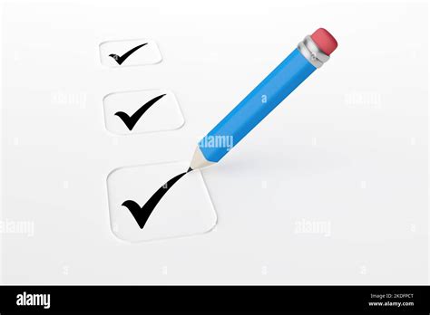pencil draws a checkmark or tick in a checkbox on white background