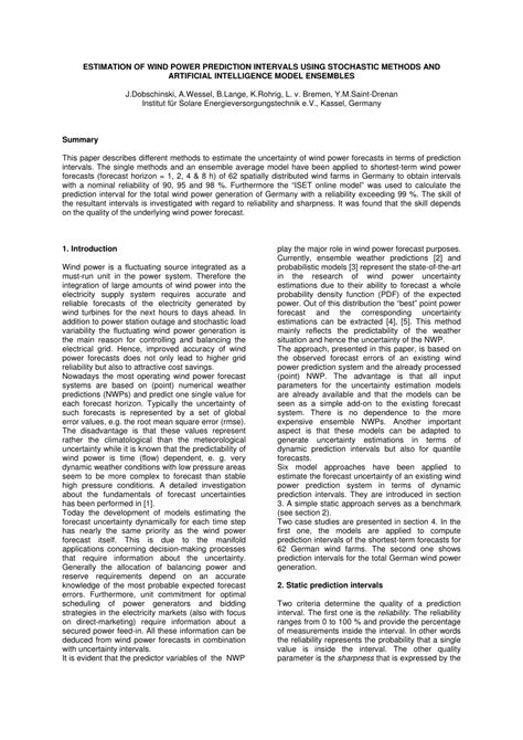Pdf Estimation Of Wind Power Prediction Intervals Using Stochastic